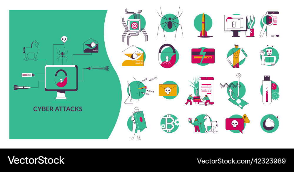 Cyber attacks flat composition Royalty Free Vector Image