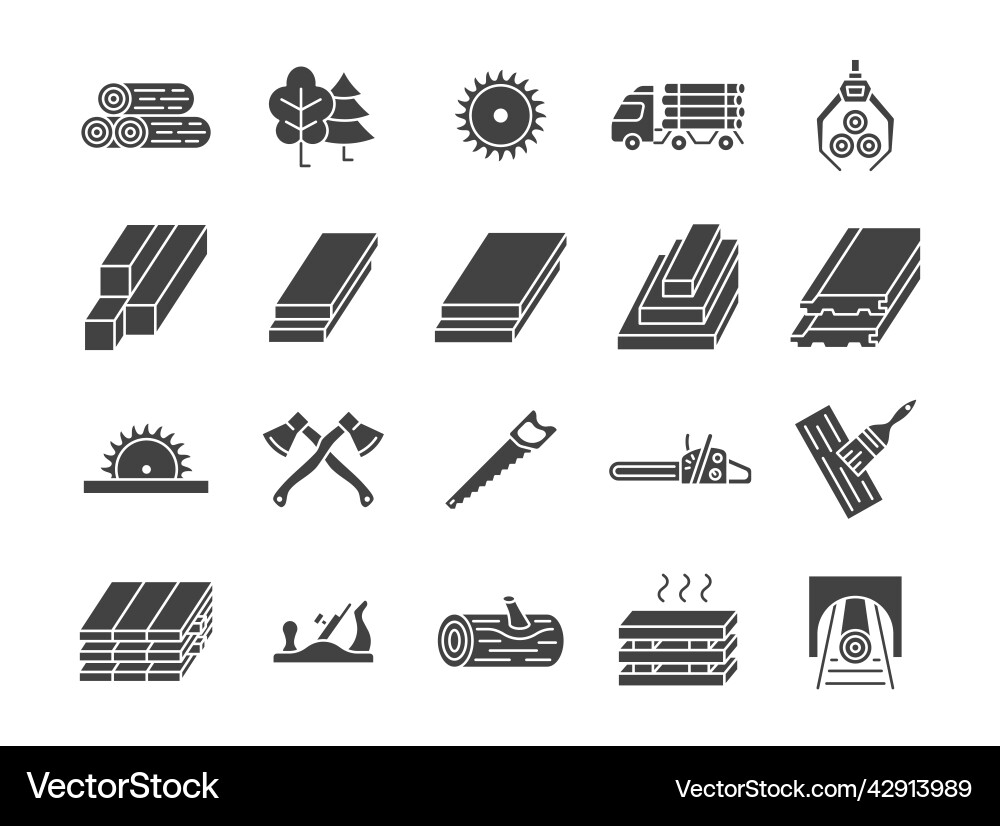 Lumber glyph icon set sawmill collection Vector Image