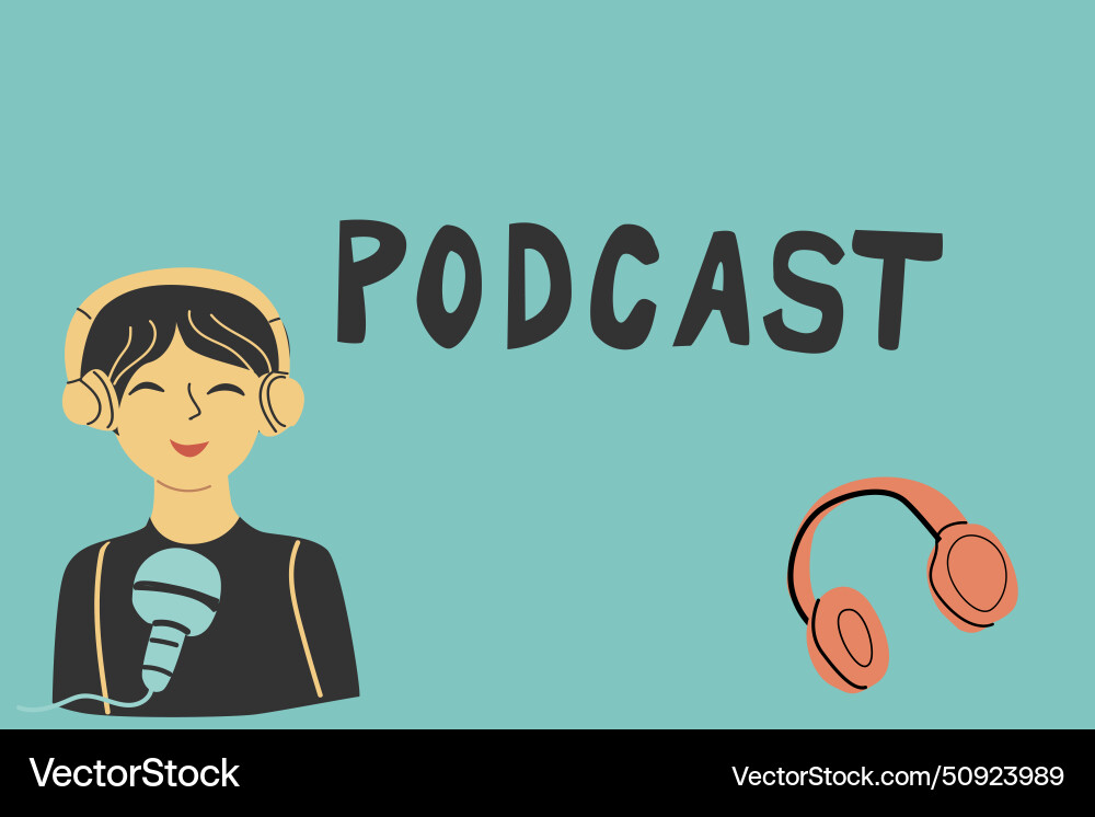 Podcast cover design on blue background in flat Vector Image