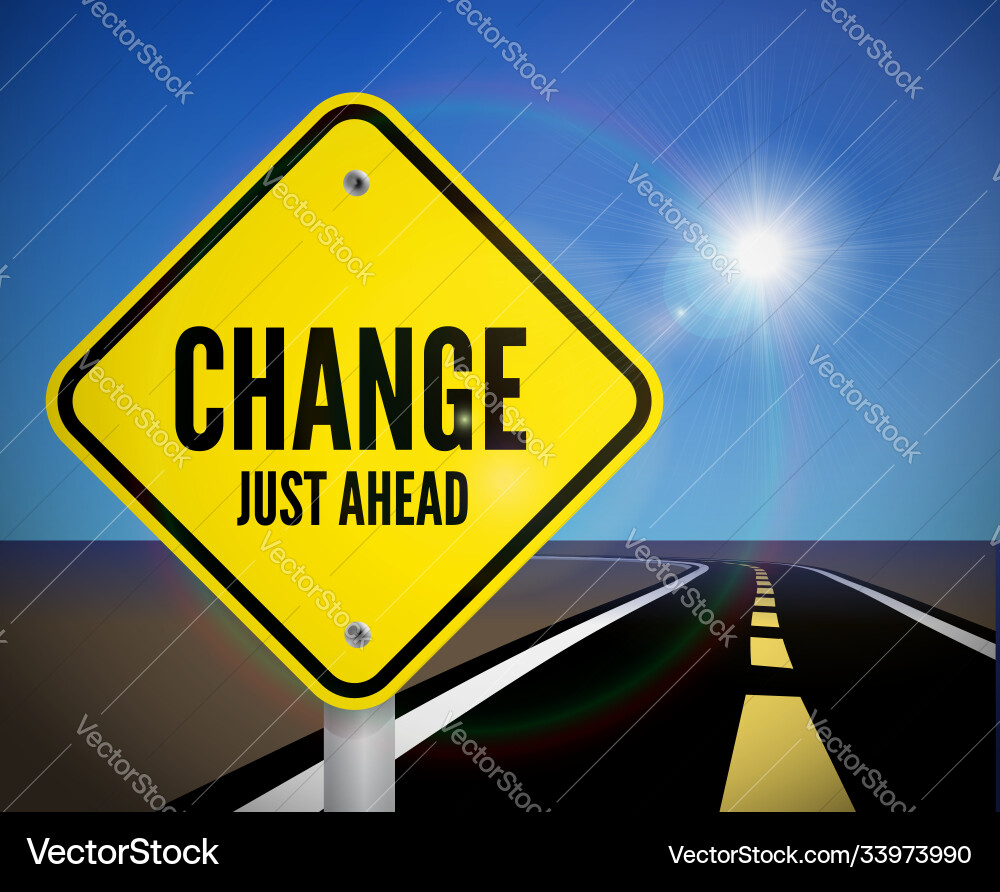 Change just ahead road sign on with sky Royalty Free Vector
