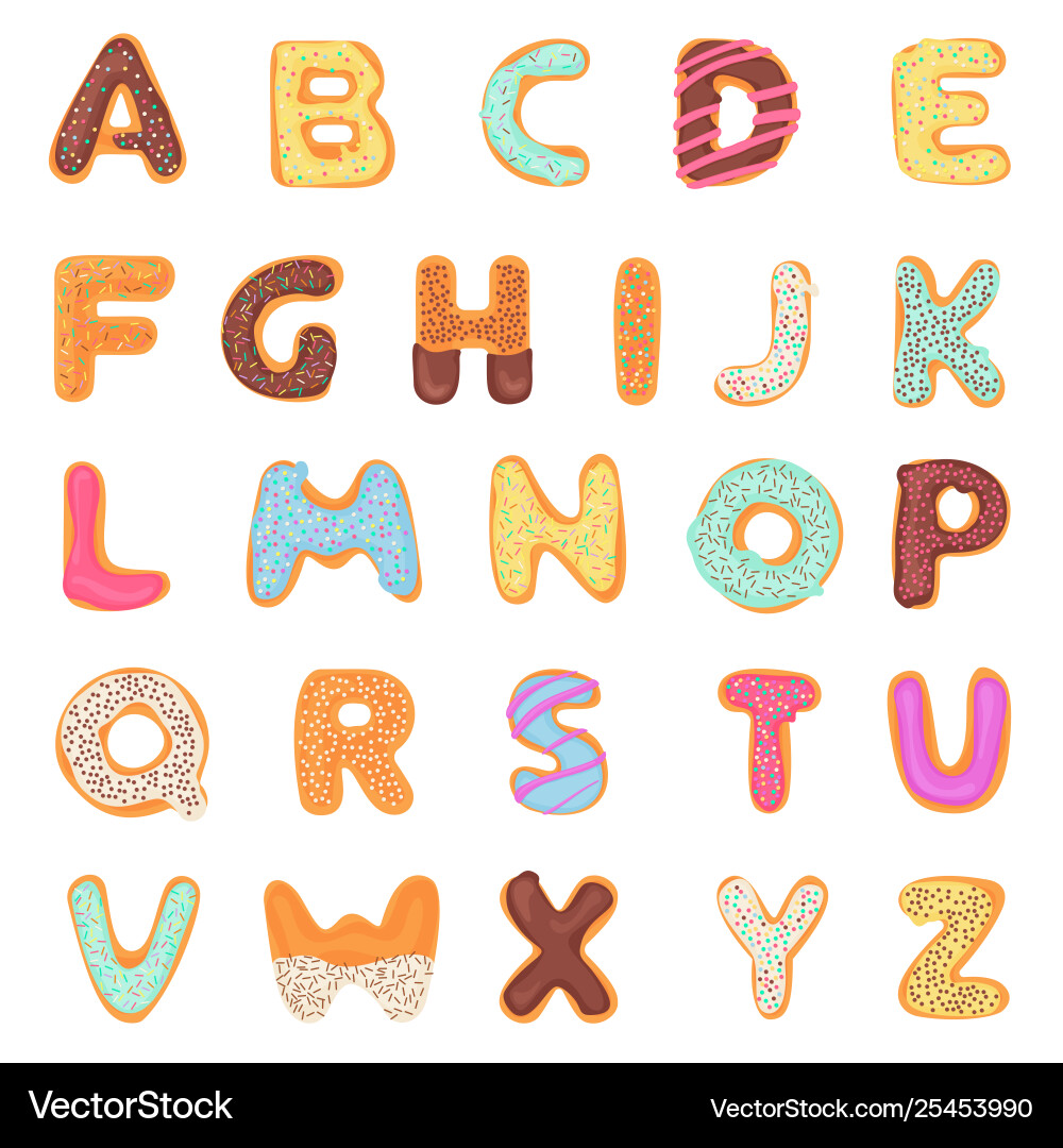 Colorful Donut Alphabet Set Royalty Free Vector Image