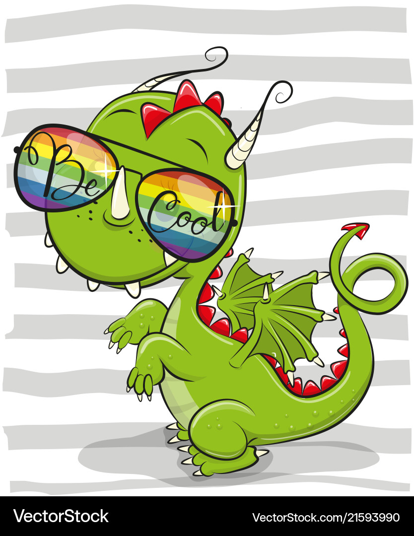 Cute dragon with sun glasses Royalty Free Vector Image