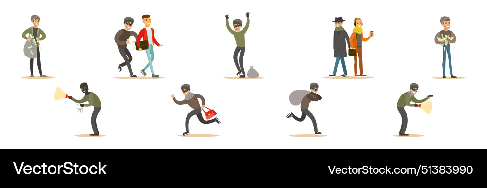 Man thief or robber commits crime and robbery Vector Image