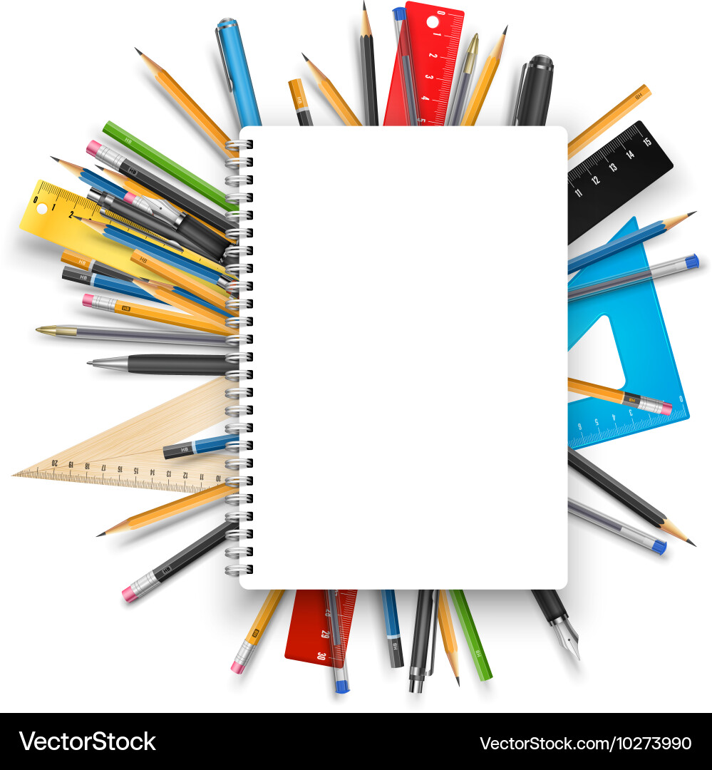 Notepad and pens Royalty Free Vector Image - VectorStock