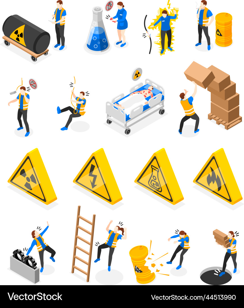 Safety precaution isometric icons Royalty Free Vector Image