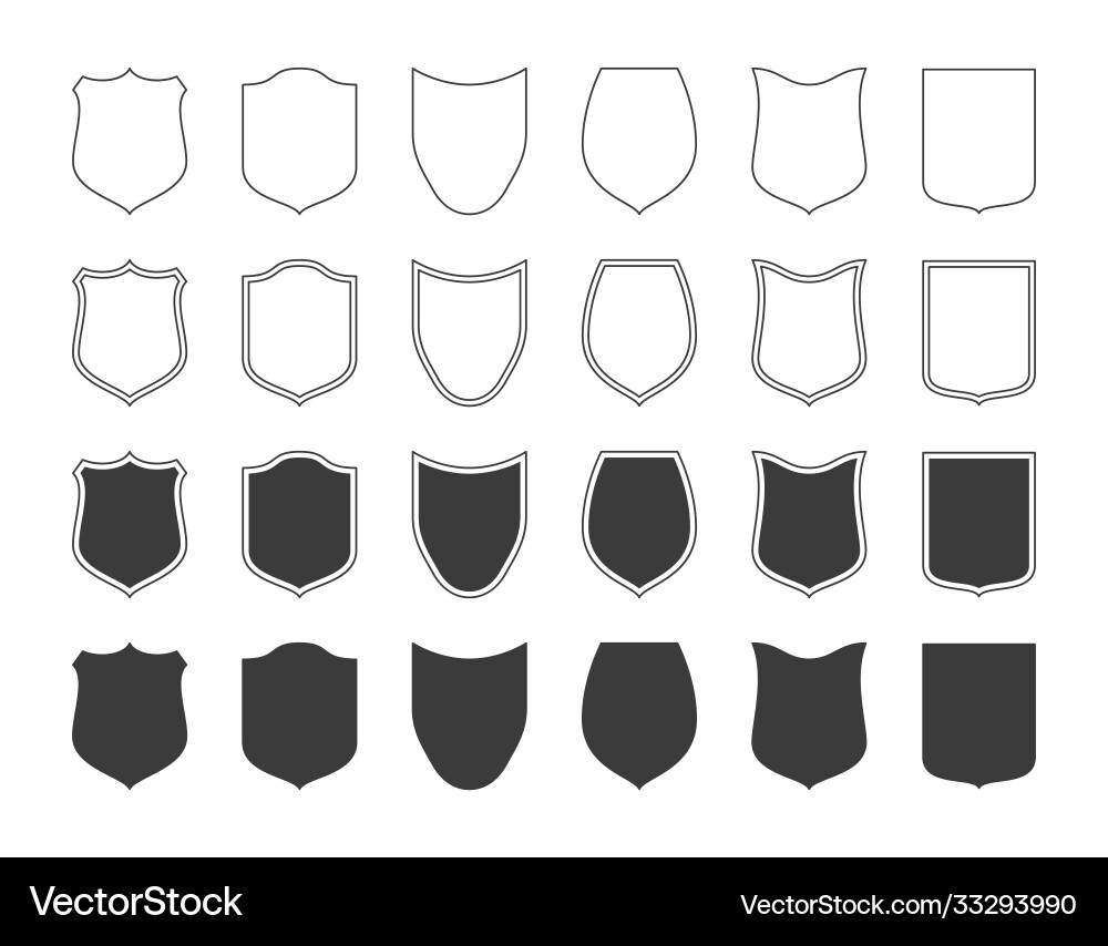 Shields badge icon set outline shield label Vector Image