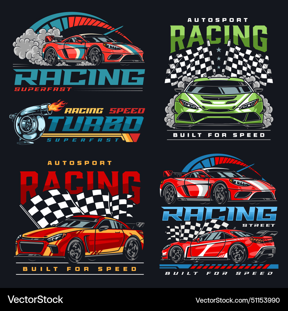 Street racing colorful set flyers Royalty Free Vector Image