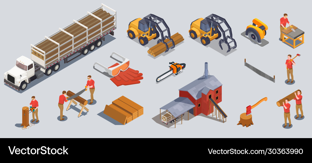 Timber mill icons collection Royalty Free Vector Image