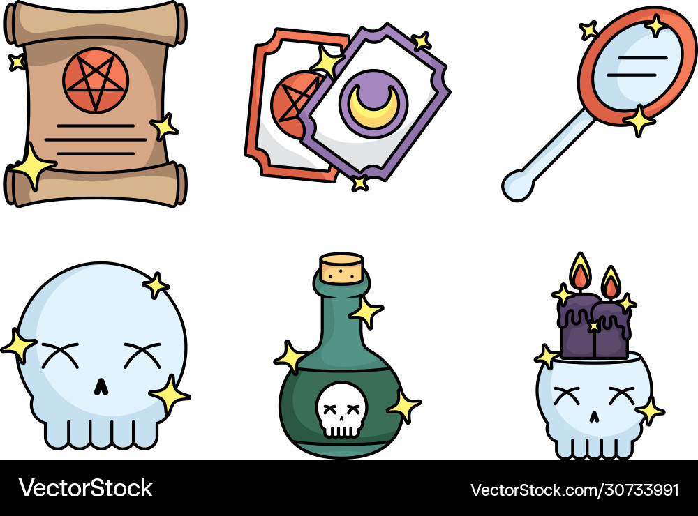 Bundle magic sorcery set icons Royalty Free Vector Image