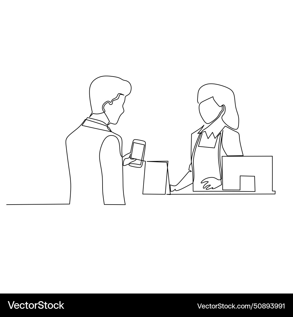 Continuous one line drawing buyer and sellers Vector Image