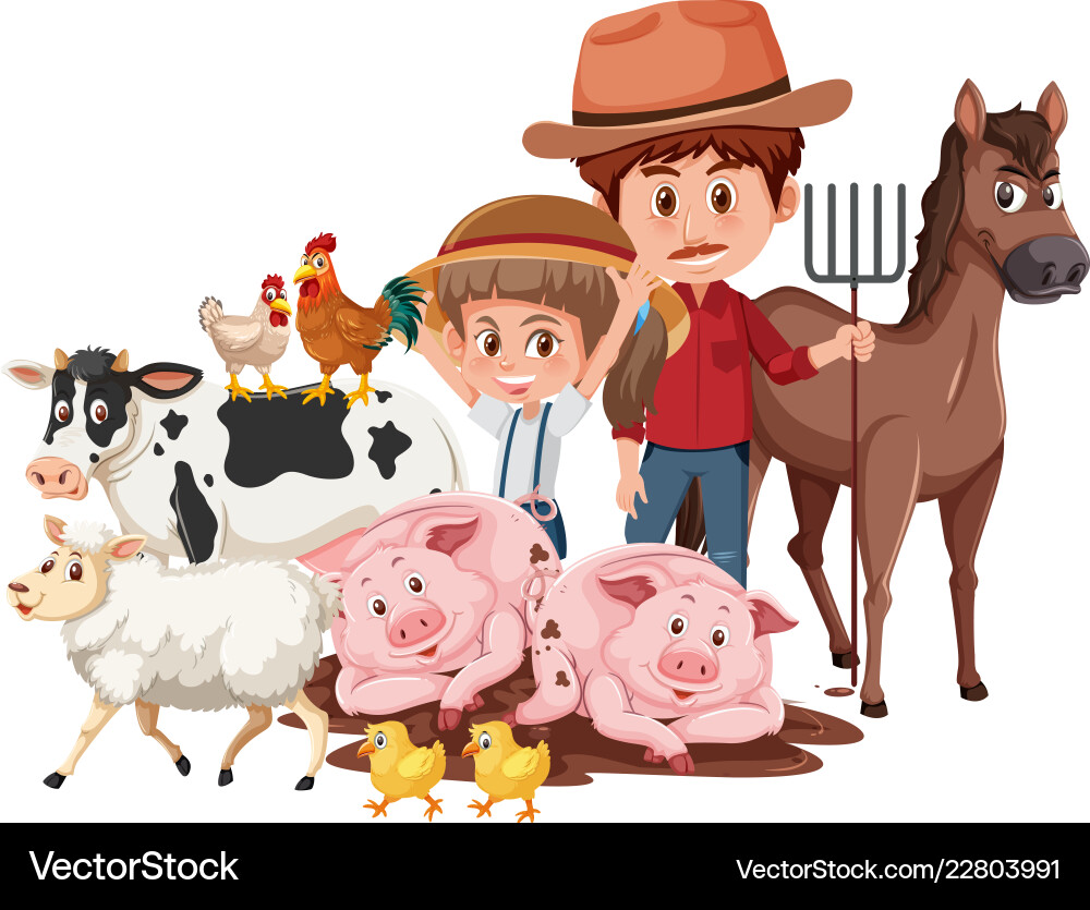 Farmer and farm animals Royalty Free Vector Image