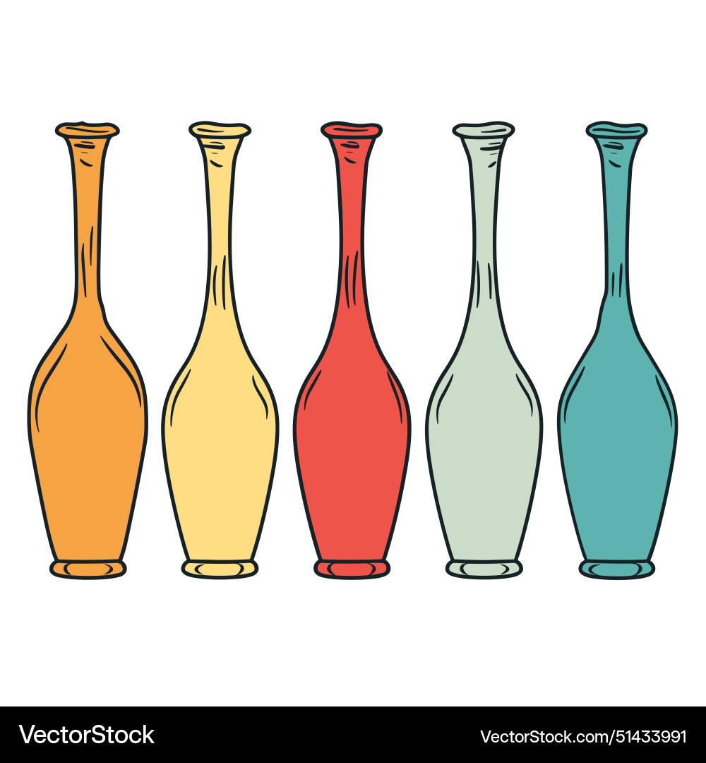Five colorful vases simple line drawing style Vector Image