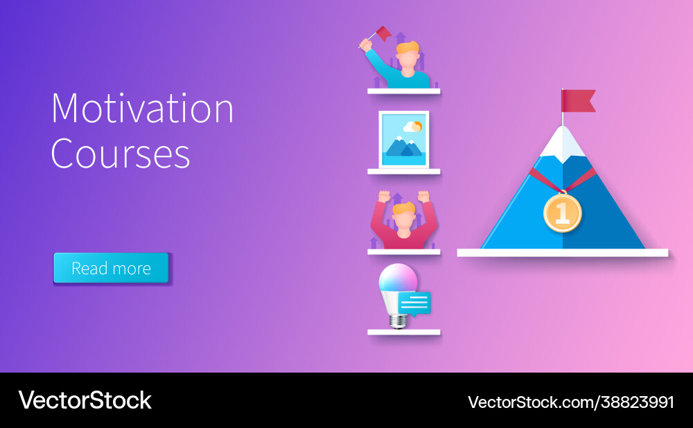 Motivation courses banner in 3d style Royalty Free Vector