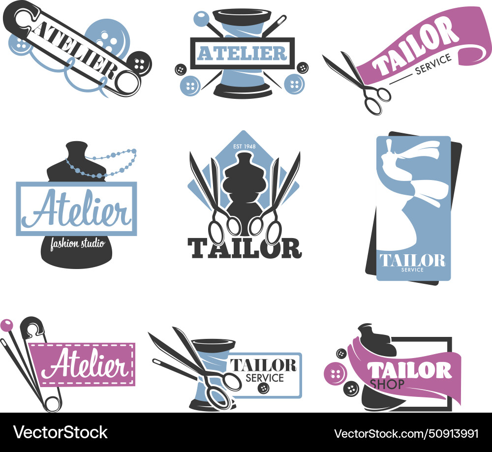 Tailor service logo collection Royalty Free Vector Image