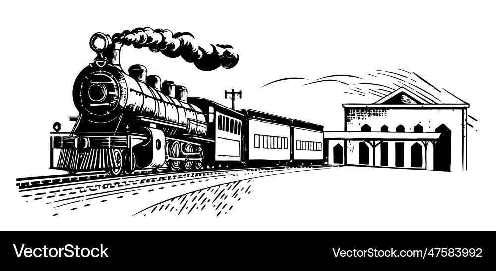Old train station vintage hand drawn sketch Vector Image