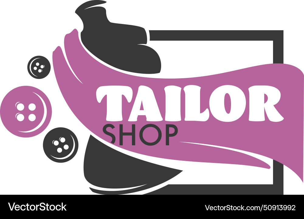 Pink ribbon tailor shop logo Royalty Free Vector Image