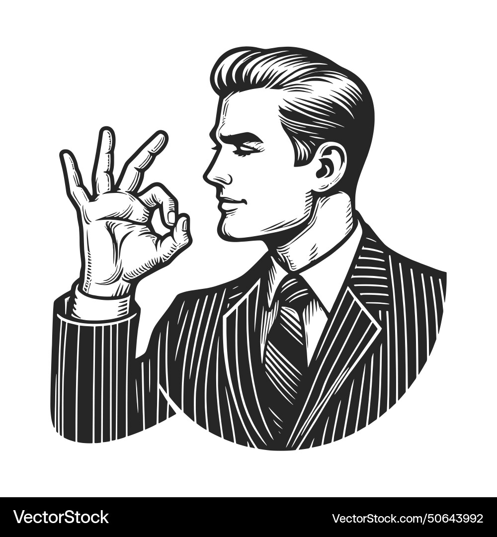 Retro man giving ok sign sketch Royalty Free Vector Image