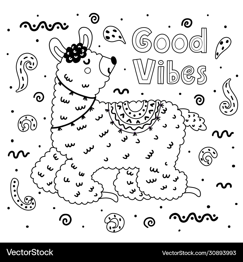 Coloring page with cute llama black and white Vector Image