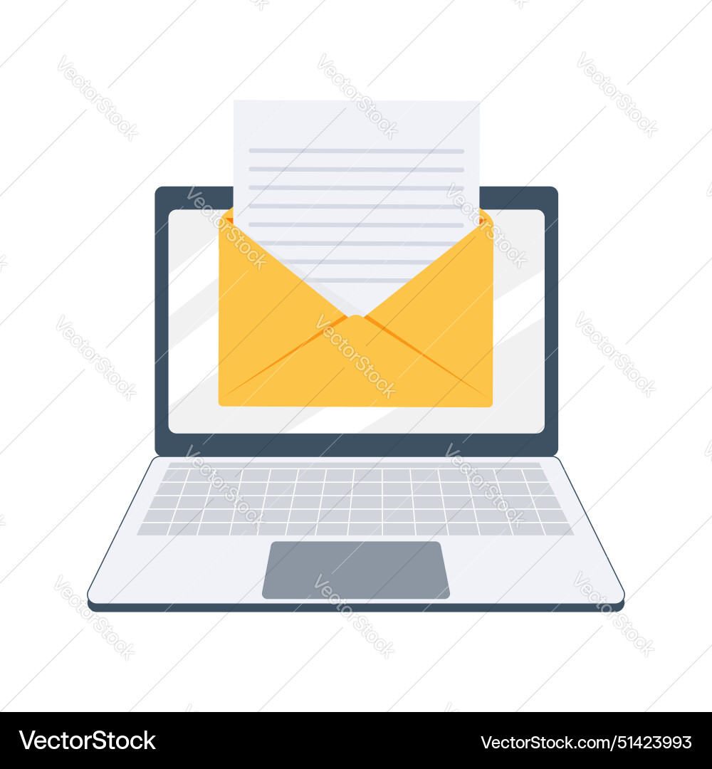 Open envelope on the screen laptop sending Vector Image