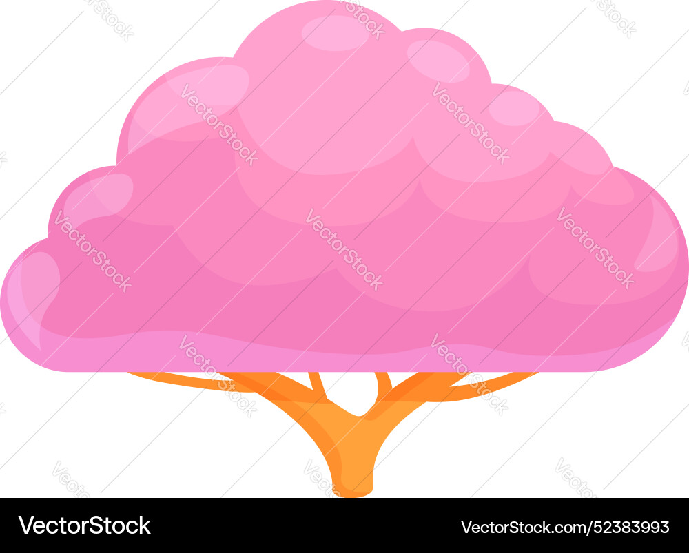 Pink tree growing with lush crown in cartoon style