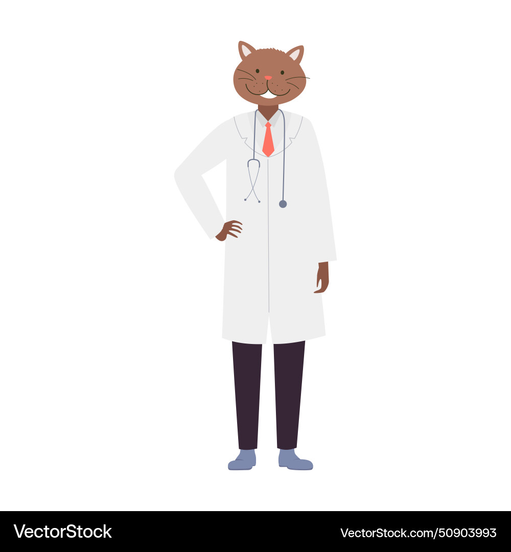 Standing doctor cat with hand on hips Royalty Free Vector