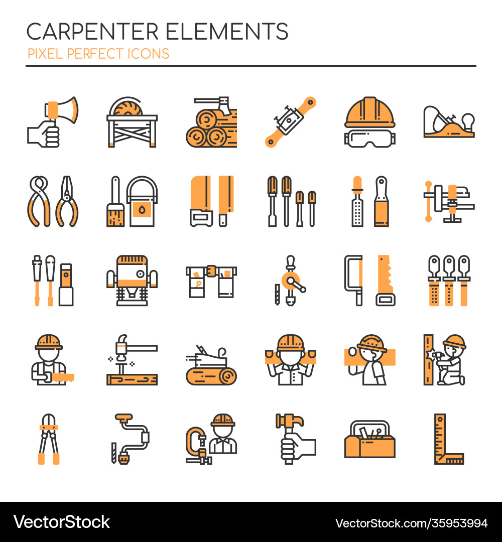 Carpenter elements thin line and pixel perfect Vector Image