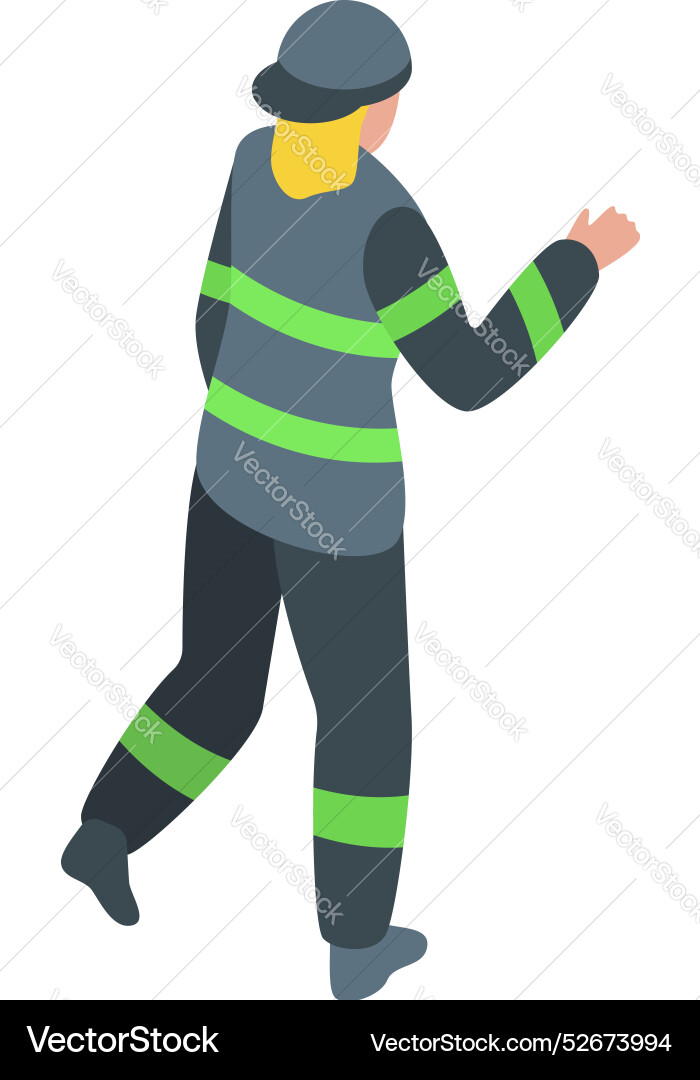 Firefighter walking and pointing isometric Vector Image