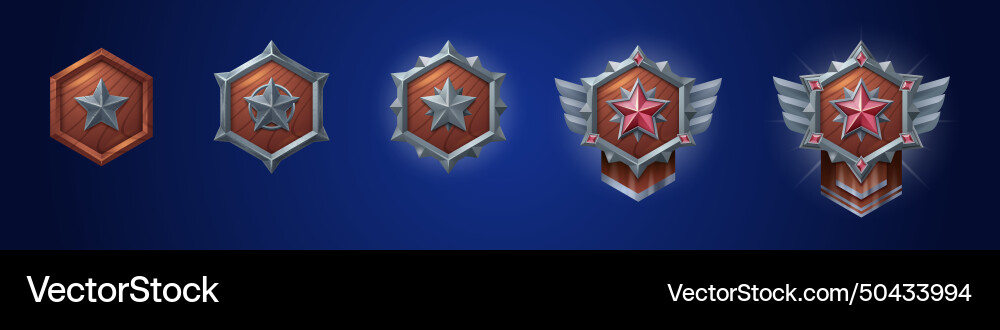 Military game rank shields set Royalty Free Vector Image