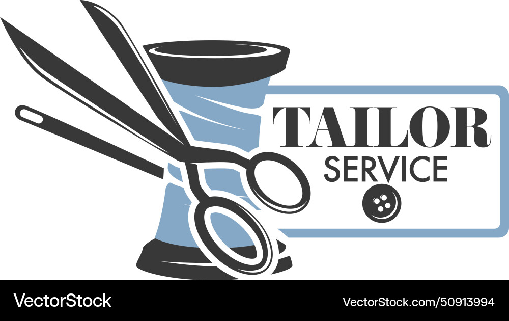 Scissors thimble tailor service logo Royalty Free Vector