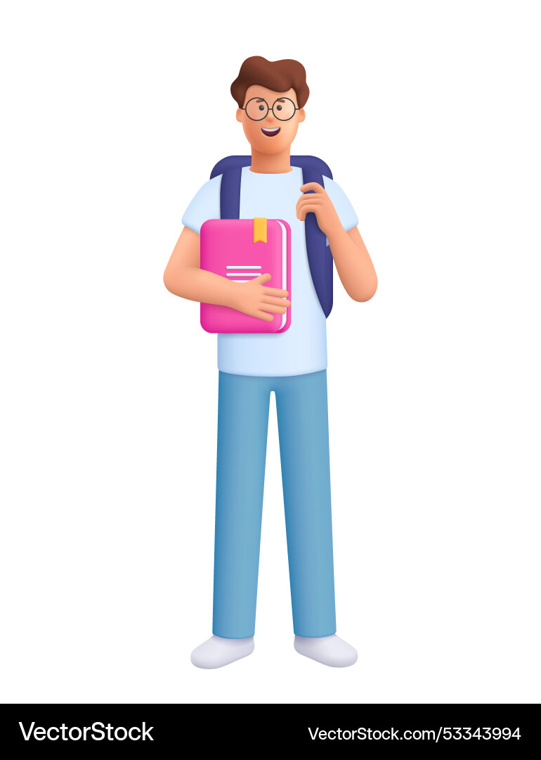 Student with backpack holding book study Vector Image