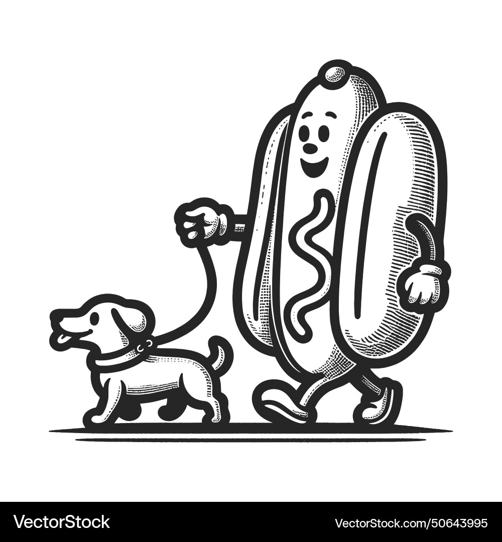 Animated hot dog walking a sketch Royalty Free Vector Image