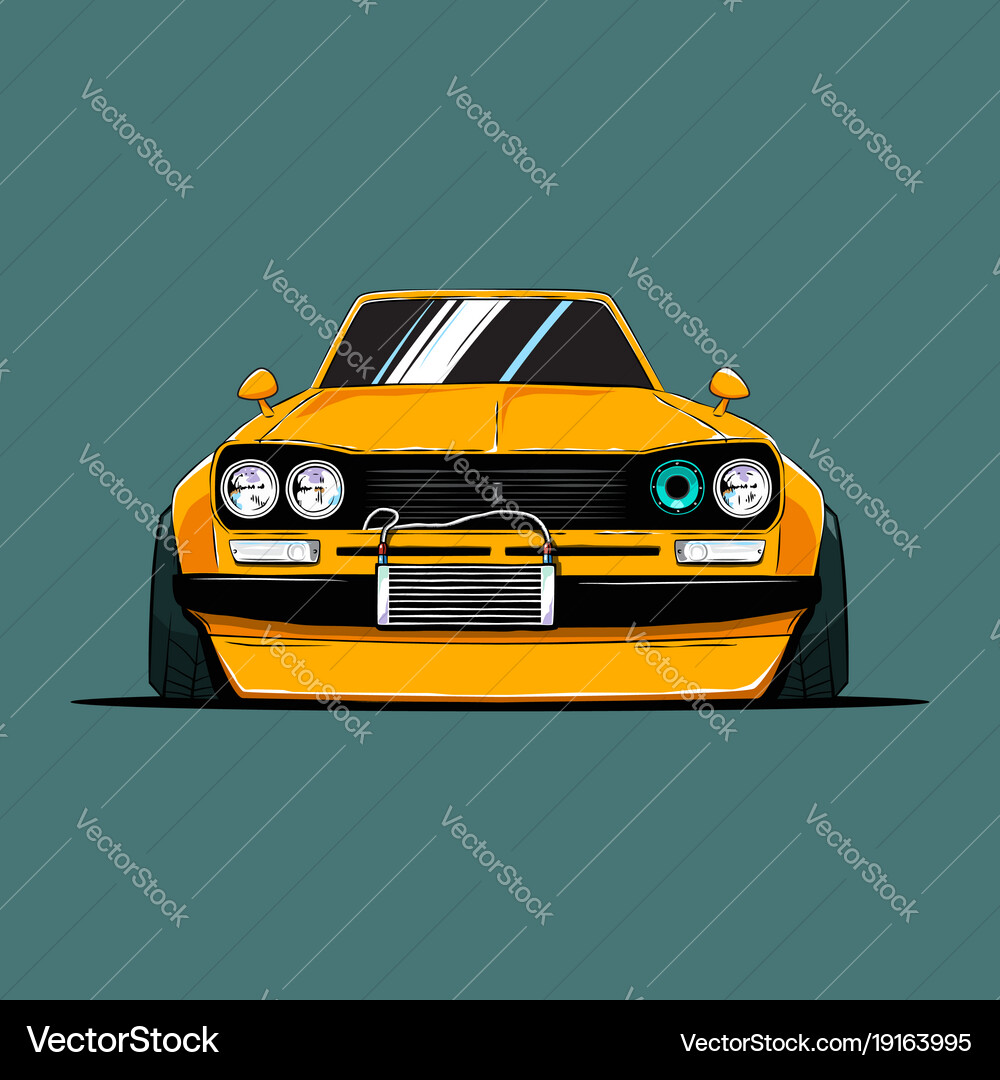 Cartoon tuned old japan car front view Royalty Free Vector