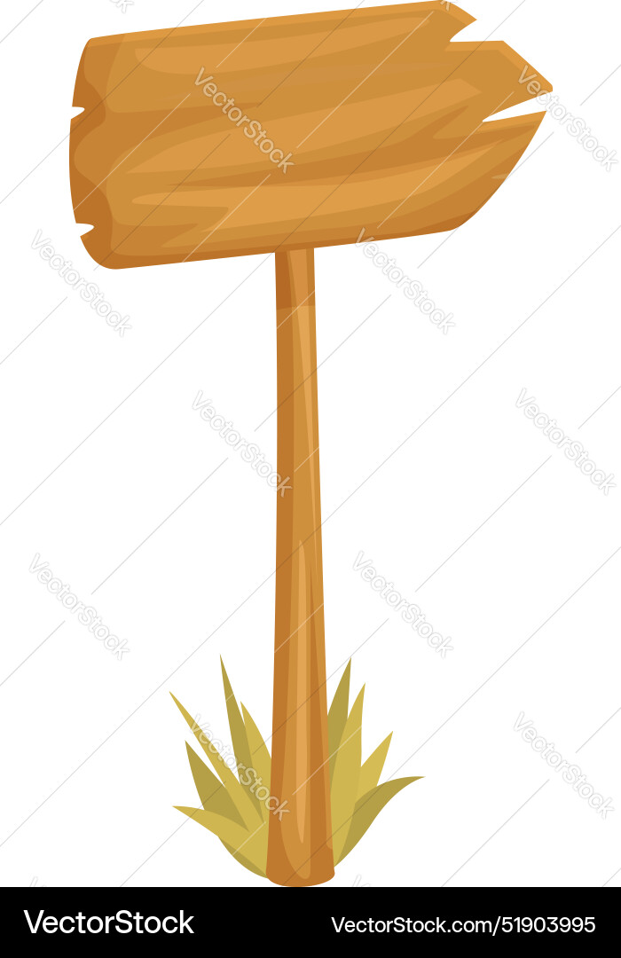 Wooden sign pointing right with grass growing Vector Image