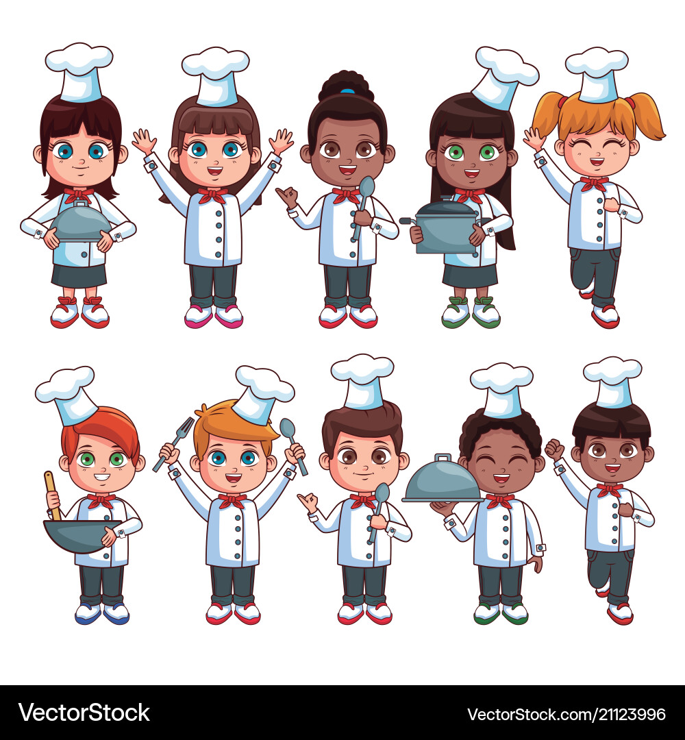 Adorable Chef Kids Cartoon Set Royalty Free Vector Image
