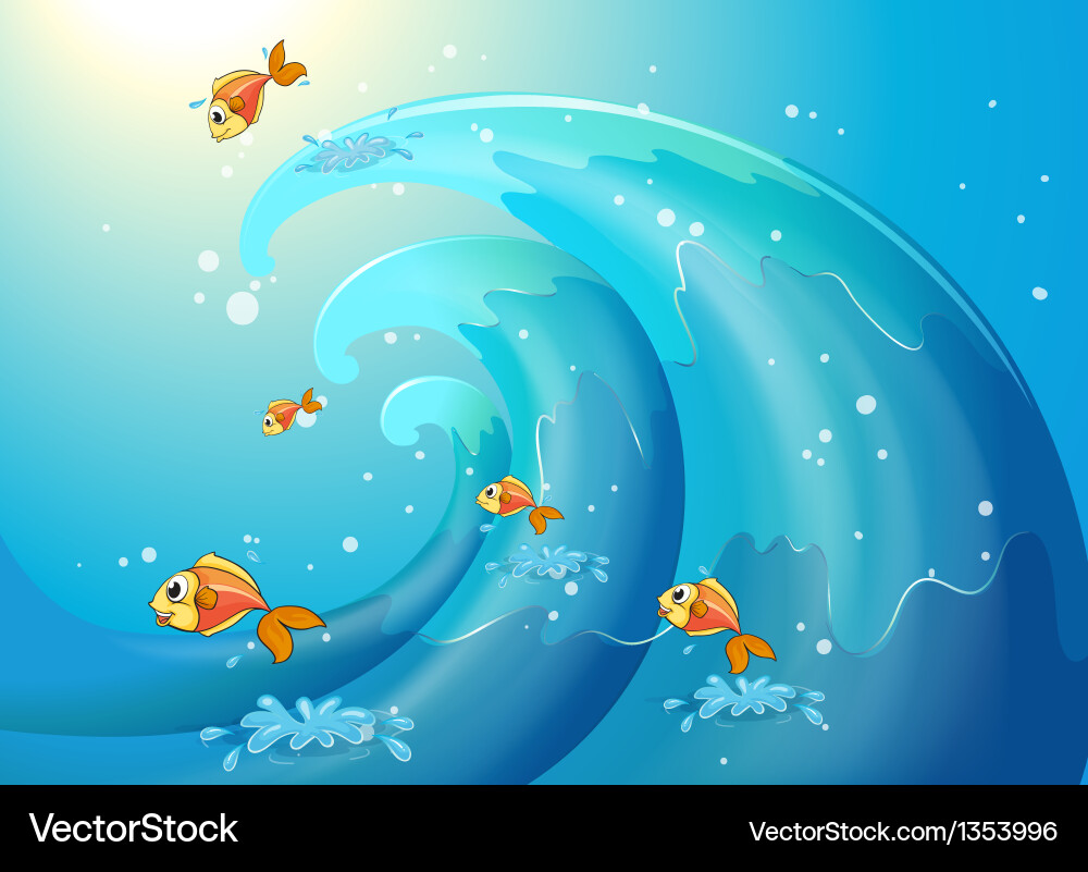 Fishes riding waves Royalty Free Vector Image - VectorStock