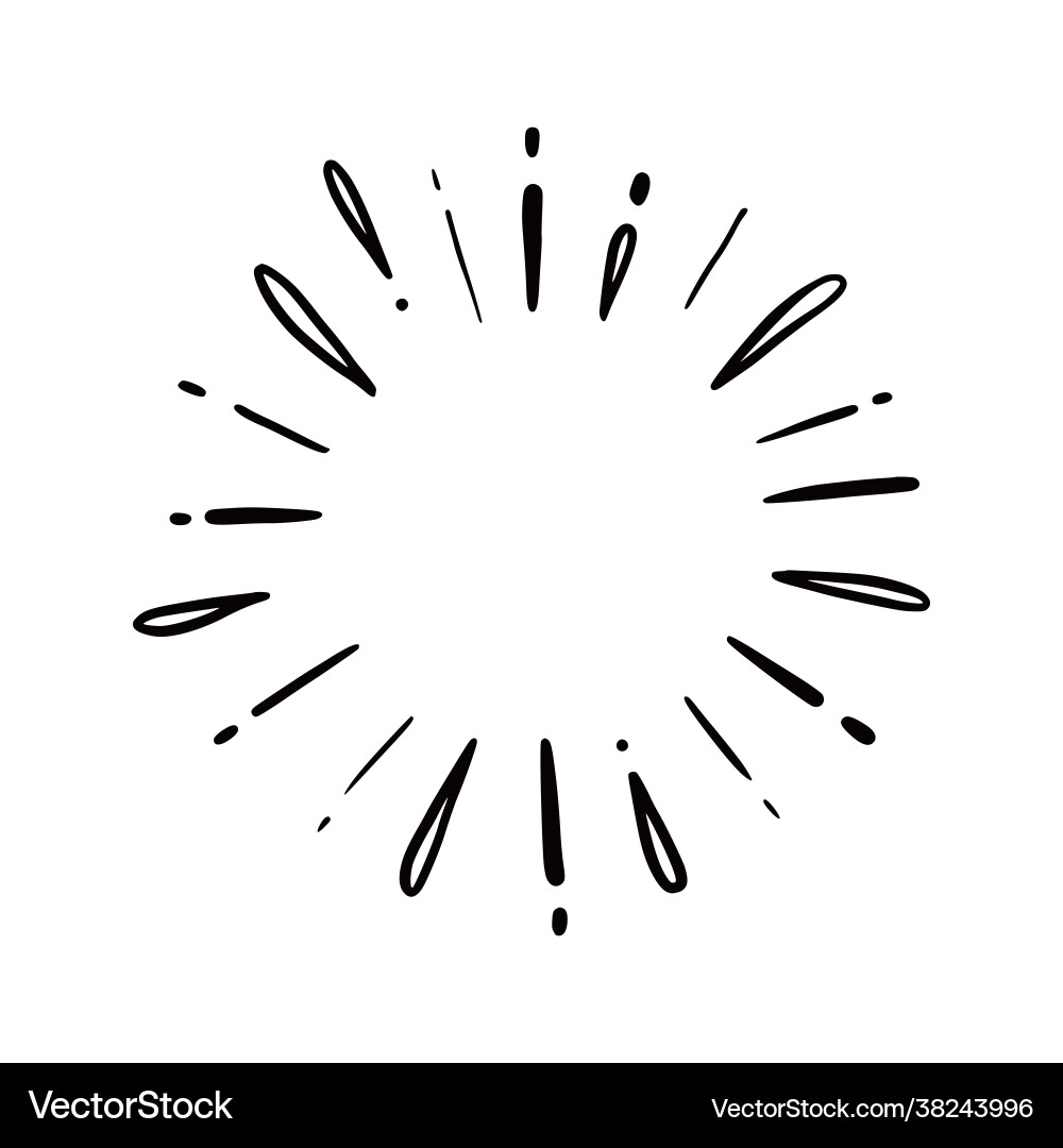 Hand drawn sunburst shine ray doodle Royalty Free Vector