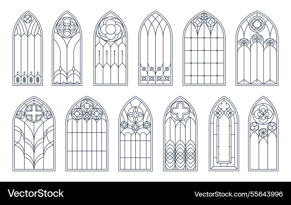 Medieval catholic arch and gothic church windows Vector Image