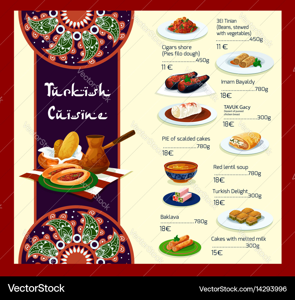 Menu template of turkish cuisine restaurant Vector Image