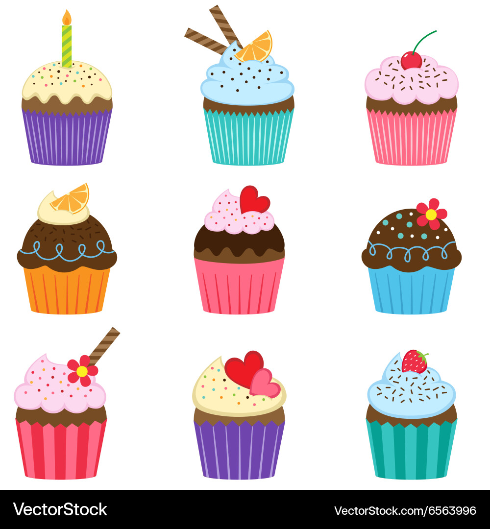 Set of cute cupcakes Royalty Free Vector Image