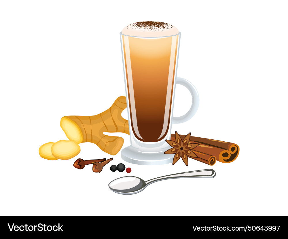 Chai latte with ginger cinnamon spices Royalty Free Vector