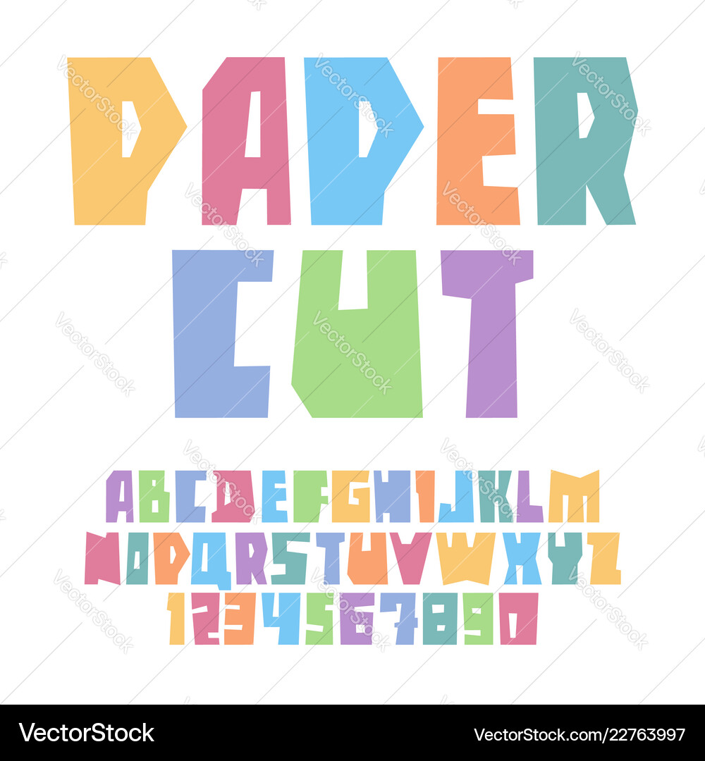 Font paper cut upper case pastel colors Royalty Free Vector