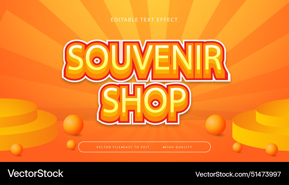 Orange and yellow souvenir shop 3d editable text Vector Image
