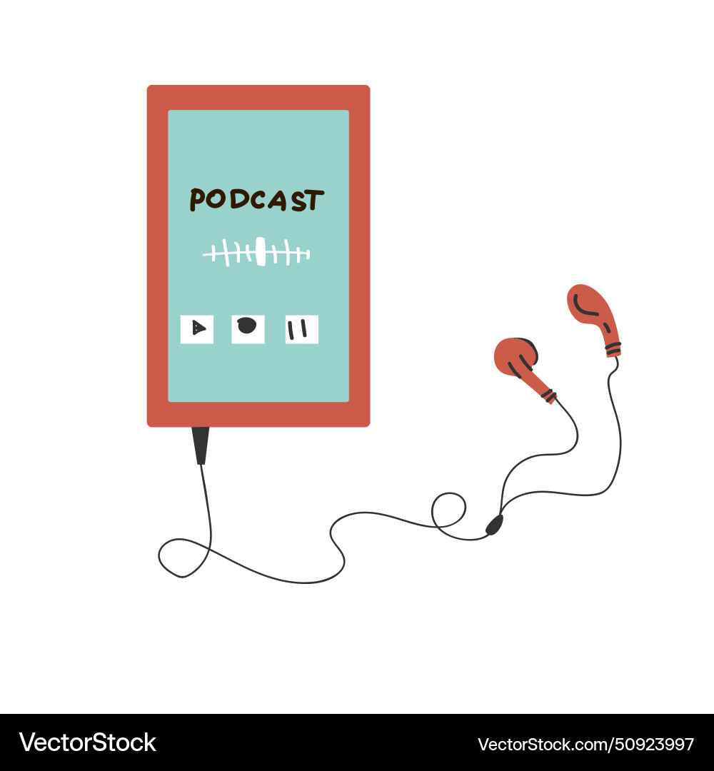 Phone with podcast on screen earphones Royalty Free Vector