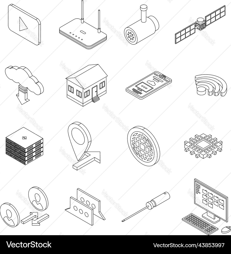 Remote access icons set outline Royalty Free Vector Image