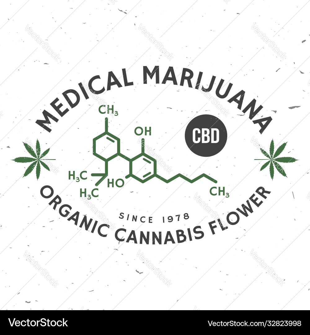 Cannabis Badge with Cannabinol Molecule Royalty Free Vector