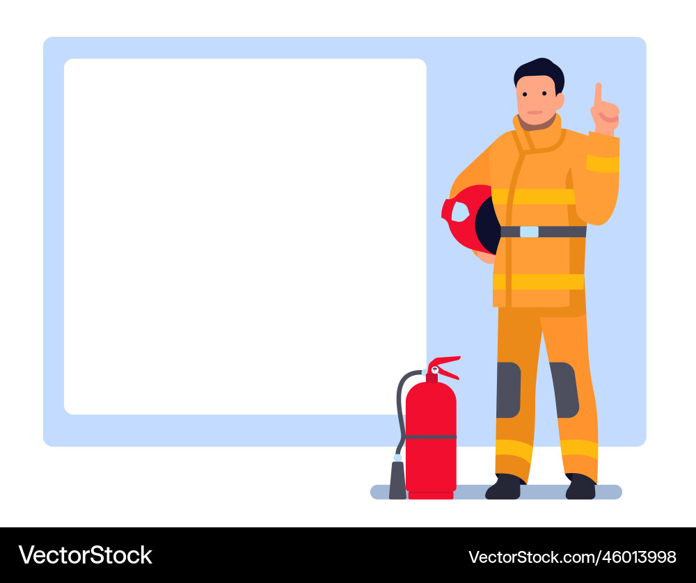Fireman on blue background informs about fire Vector Image