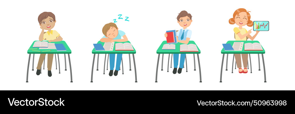 Kid pupil character at school lesson having Vector Image