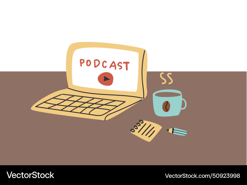 Podcast cover template background with laptop and Vector Image