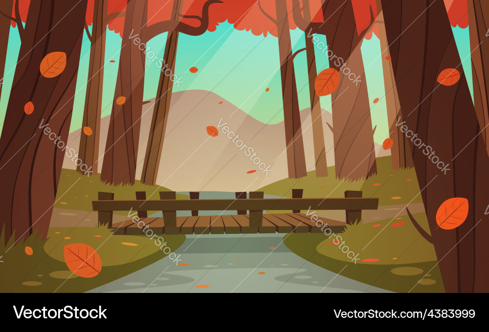 Autumn Woods Bridge Royalty Free Vector Image - VectorStock
