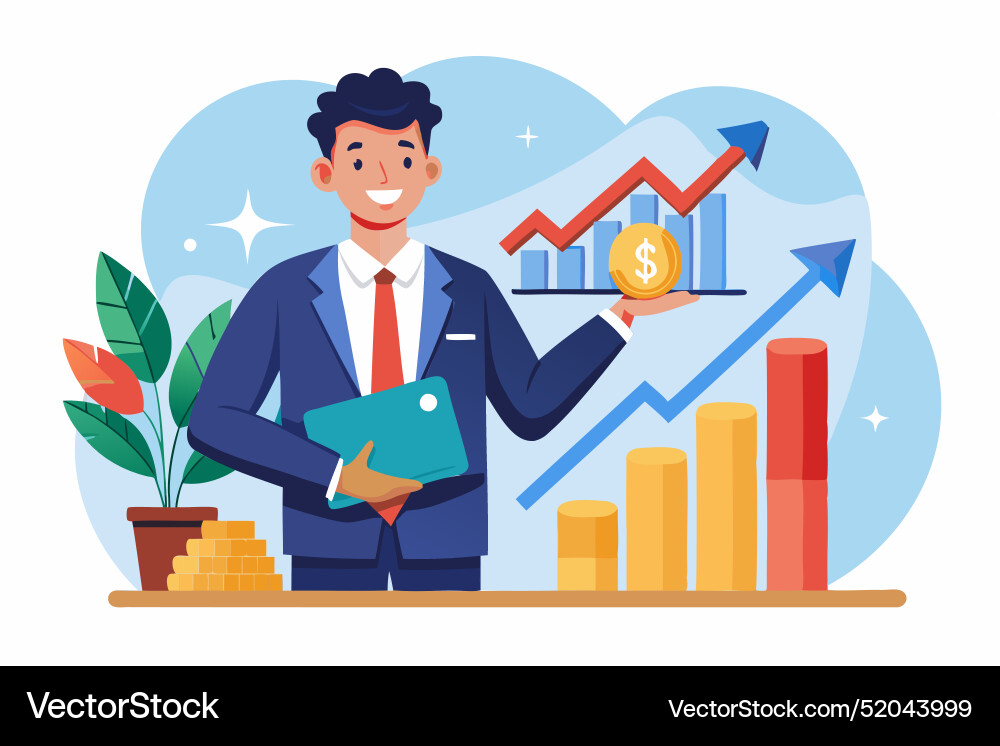 Confident investor with growth chart Royalty Free Vector